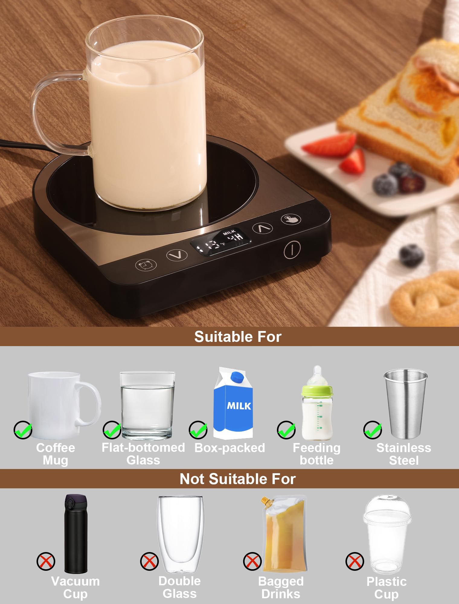 Rigstne Coffee Mug Warmer - 50W Mug Warmer for Desk, Coffee Cup Warmer Fast Heating, Candle Warmer Plate for Travel, Office and Home, 15 Temp Settings, Black