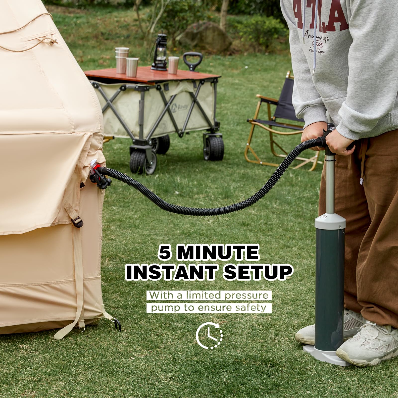 YOLENY Extra Large Inflatable Camping Tent, Glamping Tents Easy Setup 4 Season Windproof Outdoor Cotton Tent with Stove Jack & Mesh Windows & Pump