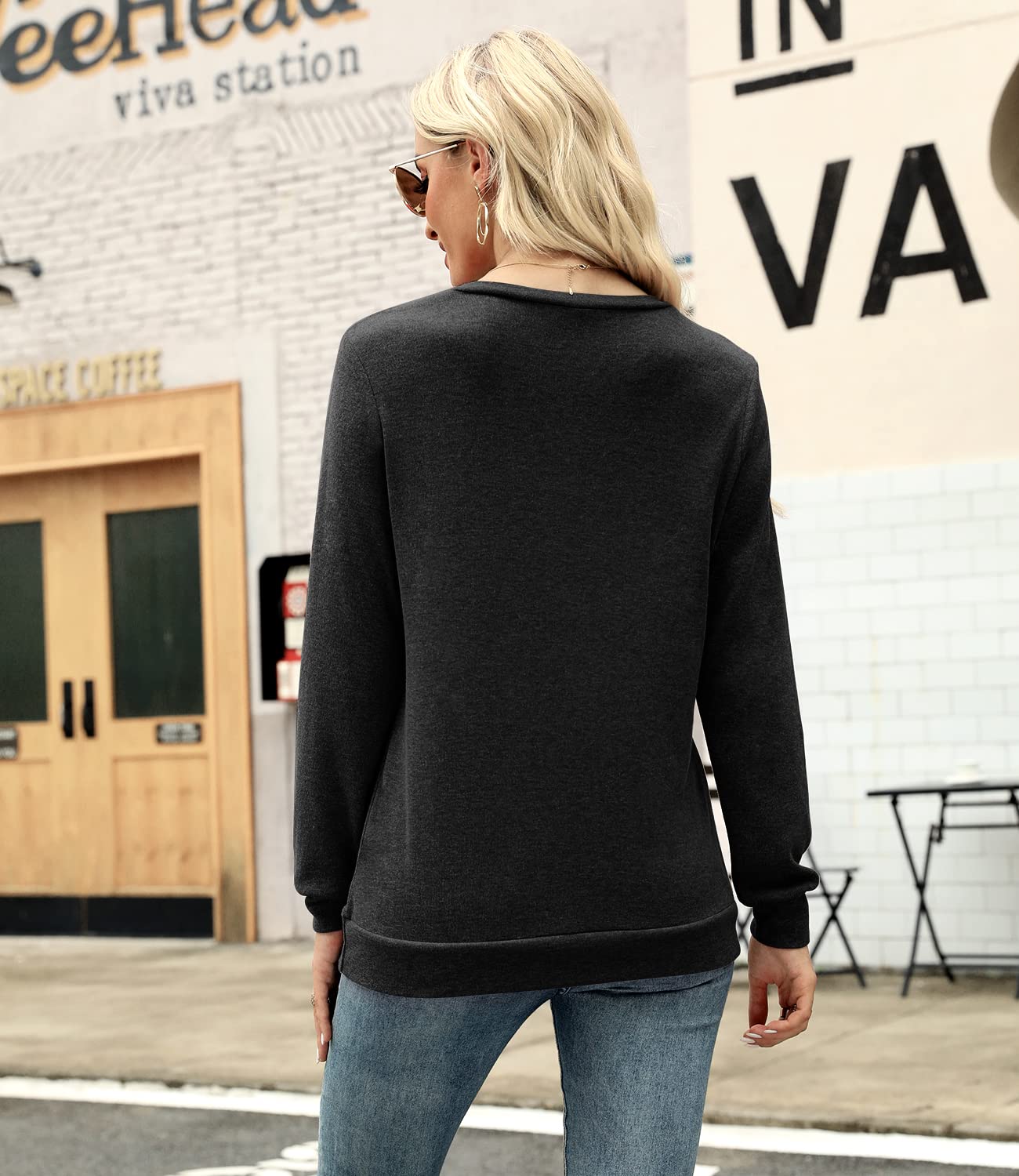 VIVIfashion Fall Long Sleeve Blouse Crew Neck Balloon Sleeve Sweatshirts Casual Tops for Women