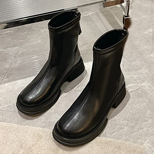 Women Ankle Boots Autumn and Winter Fashion Comfortable Simple Solid Color British Style Round Toe Square Heel Back Zipper Tan Shoe Boots Women
