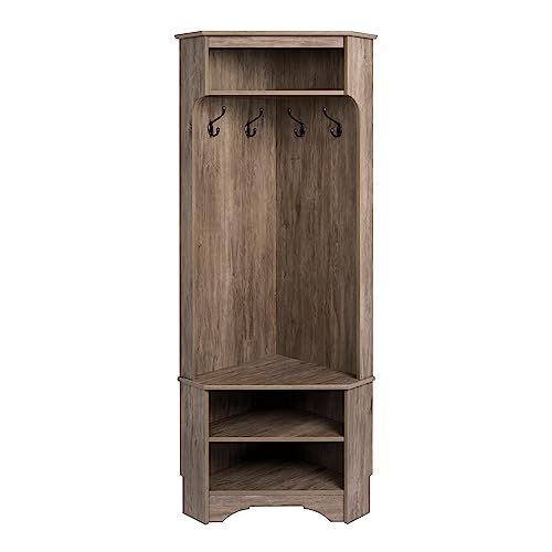 Prepac Gray Corner Hall Tree: Multifunctional Corner Clothes Rack with Corner Shoe Shelf - Elegant & Space-Saving Corner Solution for Your Home