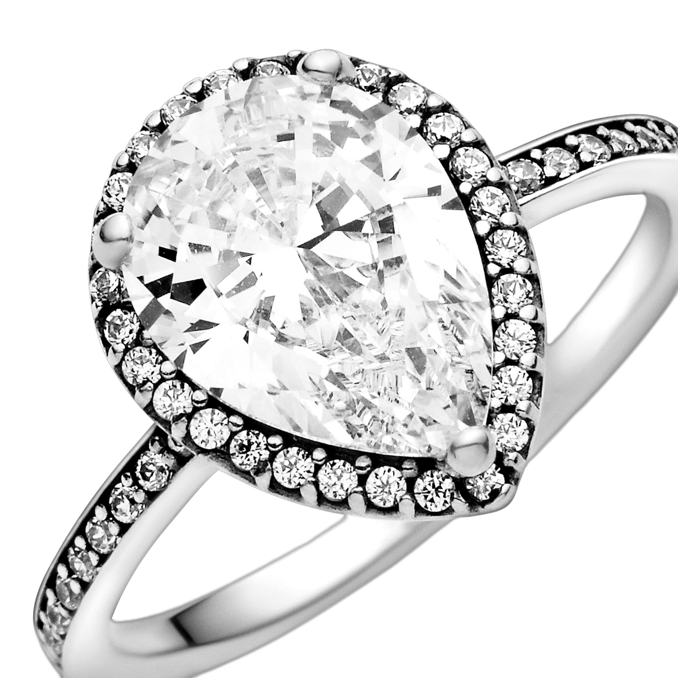 Pandora Sparkling Teardrop Halo Ring - Cocktail Ring for Ladies - Layering or Stackable Ring for Women - Gift for Her - Sterling Silver with Clear Cubic Zirconia - Size 7