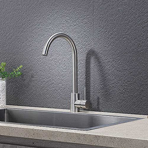 VAPSINT 360 Degree Swivel Modern Brushed Nickel Single Handle Bar Faucet, Small Rv Prep Bar Sink Faucet Bar Faucet for Kitchen Sink Single Hole with Hot & Cold Water Supply Hoses