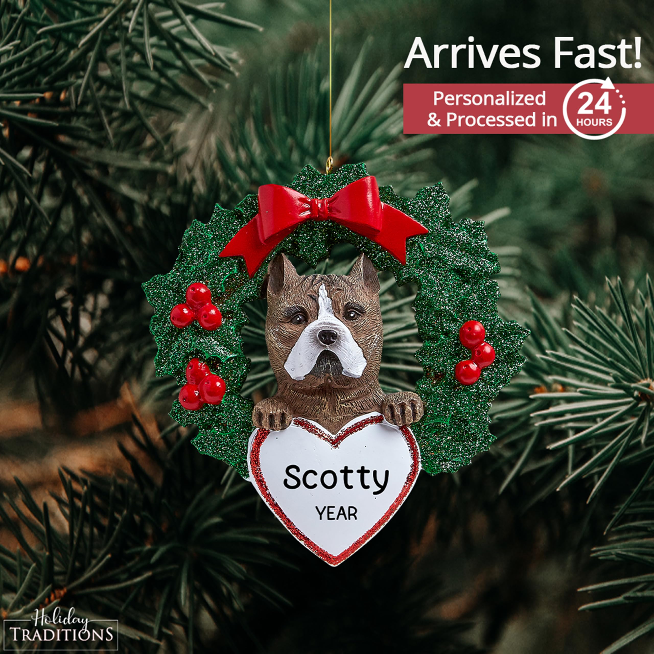 Pitbull Ornament – Personalized Dog First Christmas Ornament by Breeds 2023 – Unique Custom Pet Name Christmas Decorations – Resin Puppy Ornaments for Christmas Tree – Dog Lover Gifts