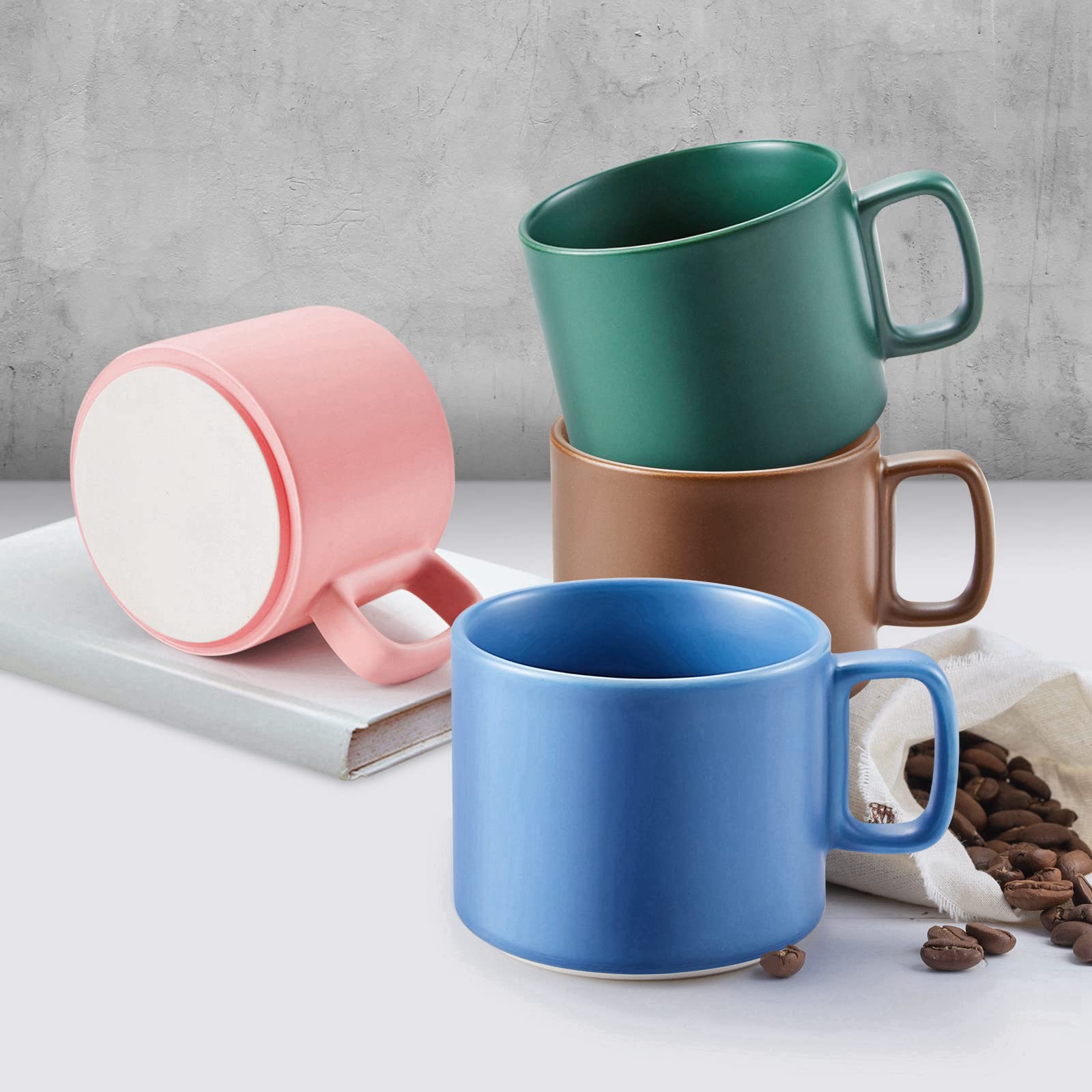 VOBAGA Coffee Mug 11 oz Tea Cup with Flat-Bottom Warming Coffee Milk for Office and Home(Pink