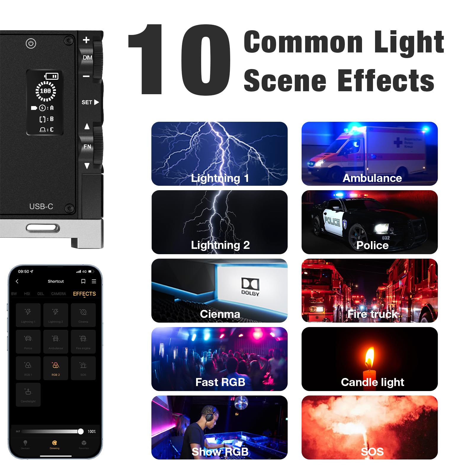 Pixel G1s RGB Camera Light with APP Control, Built-in 12W Rechargeable Battery RGB Video Light, 10 Common Lighting Effects, CRI≥97 2500-8500K LED Video Light with Aluminum Alloy Body, Mini Tripod