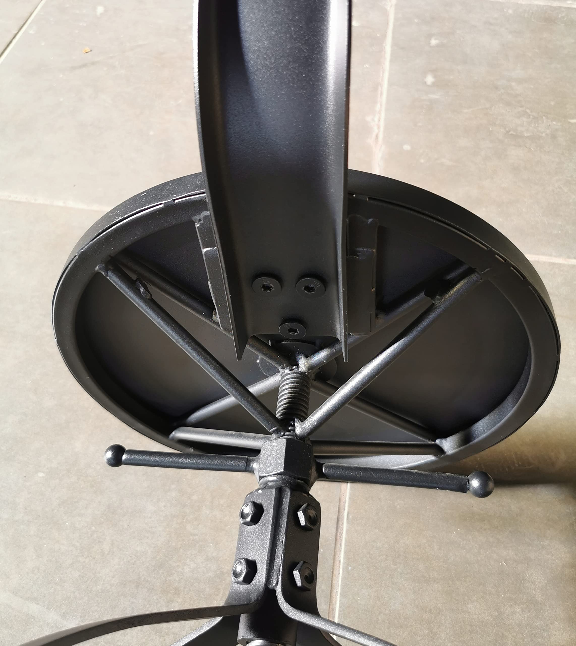 Patio Balcony Frontporch Bar Set, 3-Piece Bar Pub Table & Stools Set, Indoor-Outdoor, 27.5" Round Marble Top Garden Coffee Table 29.5" Tall, with 2 Adjustable Metal Backrest Stools, Space-Saving, Weld