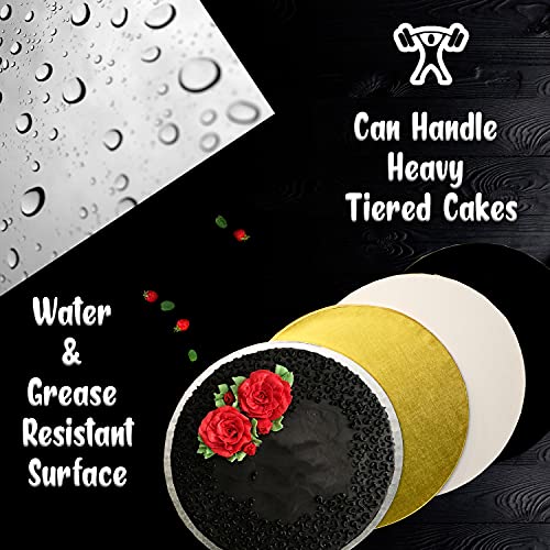 YAARA - 8 Pack 12 Inch Cake Drums in 4 Colors, Black Gold Silver & White Drums. 1/2 Inch Thick with Smooth Edge. Cake boards and its Reusable. Bases Para Pasteles
