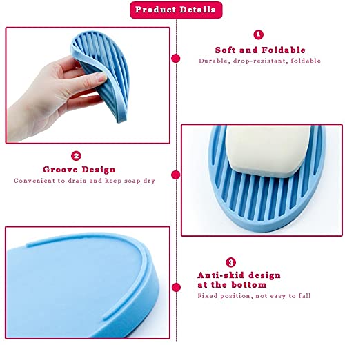PLMM soap Box, Colorful Silicone Flexible Soap Dish Plate Tray Drain Ovaled Portable Soap Dishes Kitchen Bathroom Tools Storage Holder Soapbox (Color : Pink)