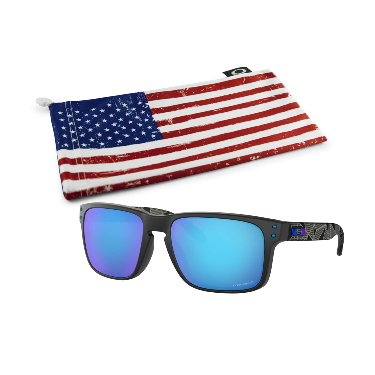 Oakley Holbrook Sunglasses (Matte Black Prizmatic Frame, Prizm Sapphire Polarized Lens) with Country Flag Microbag, Casual