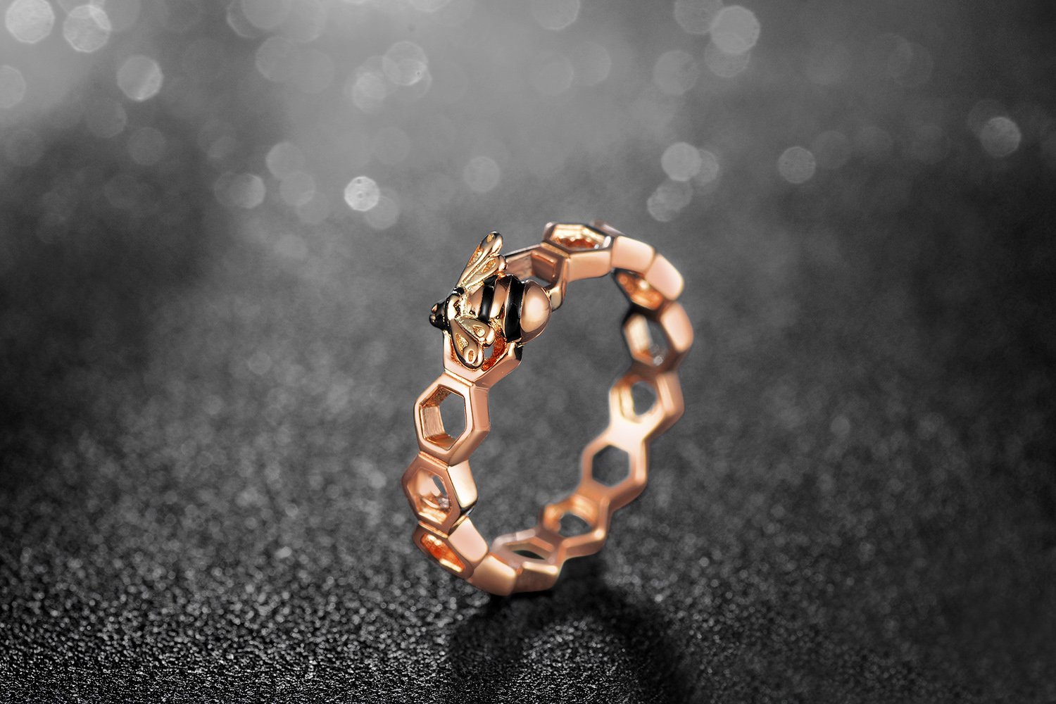 Presentski Rose Gold-Plated Honeycomb Ring 925 Sterling Silver Christmas Day Gift for Women