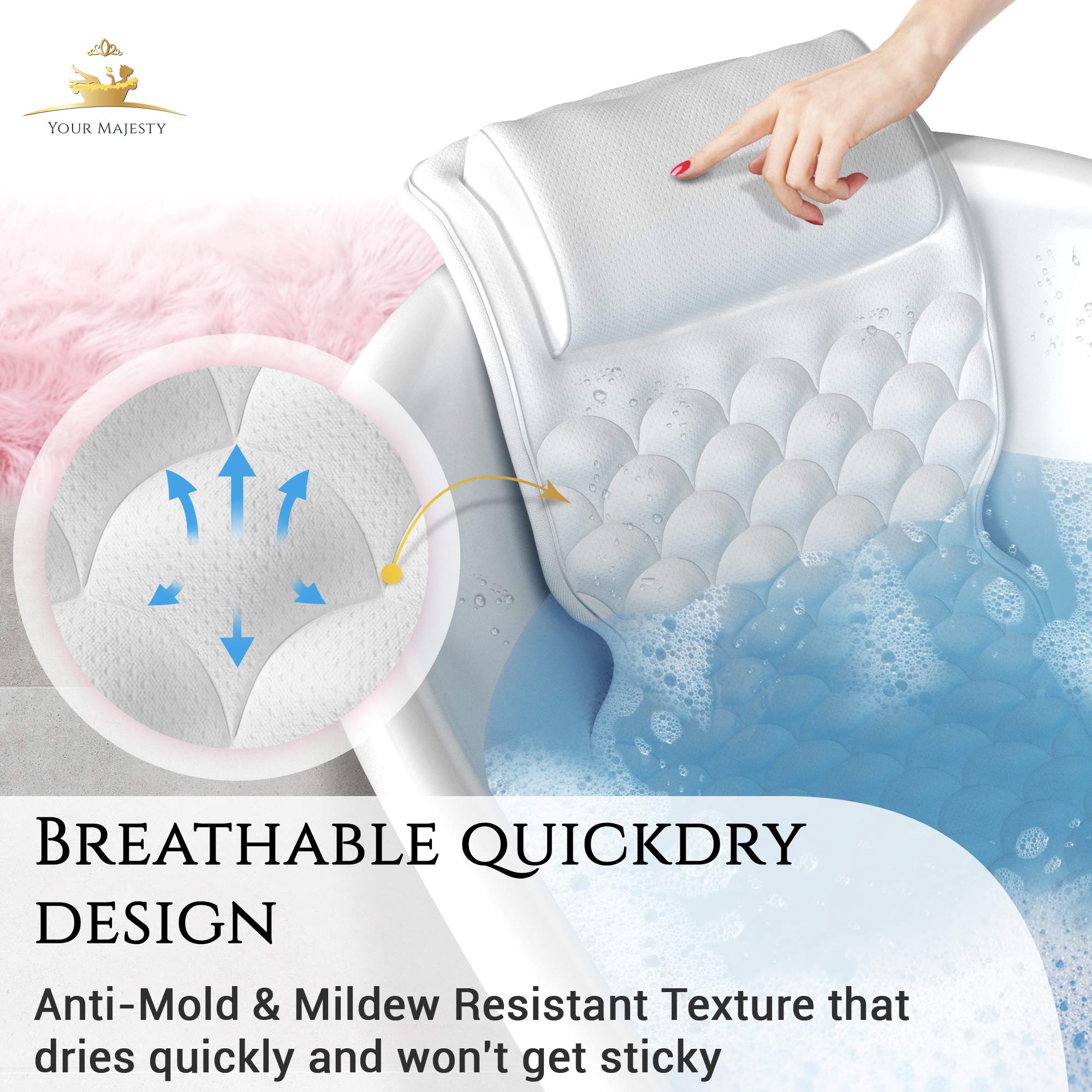 Premium Full Body Bath Pillow For Tub [22 Anti-Slip Suction Cups], Extra Soft Neck and Back Support to Relax and Unwind, QuickDry Fabric, Cooling Effect, Durable, Cushioned | With Machine Washable Bag