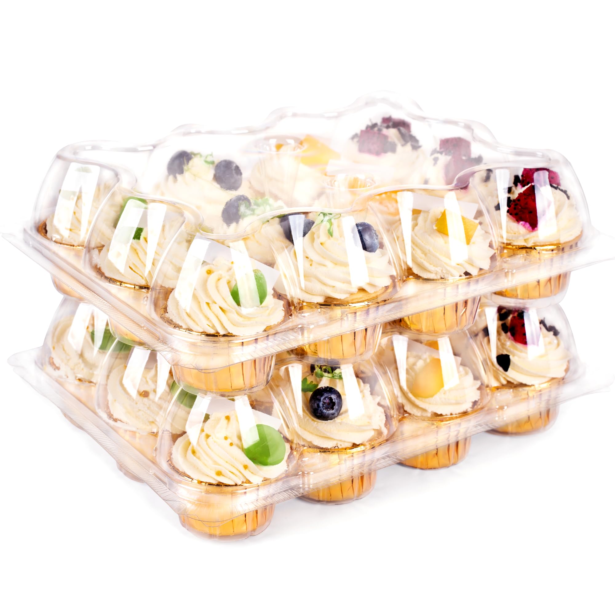 oridom(12Pack *30 Sets Cupcake Carrier, Stackable Plastic Cupcake Containers Boxes 12 Count, Clear Cupcake Holder with Detachable High Dome Lid, Disposable Cupcake Storage Containers Cupcake Trays