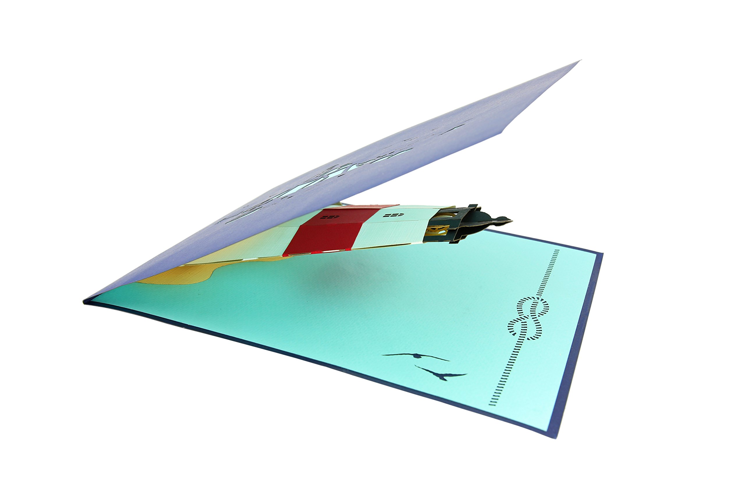 PopLife Lighthouse Island 3D Pop Up Greeting Card for All Occasions - Travellers, Coastal and Adventure Lovers - Folds Flat for Mailing - Birthday, Mother’s Day, Graduation, Retirement, Anniversary