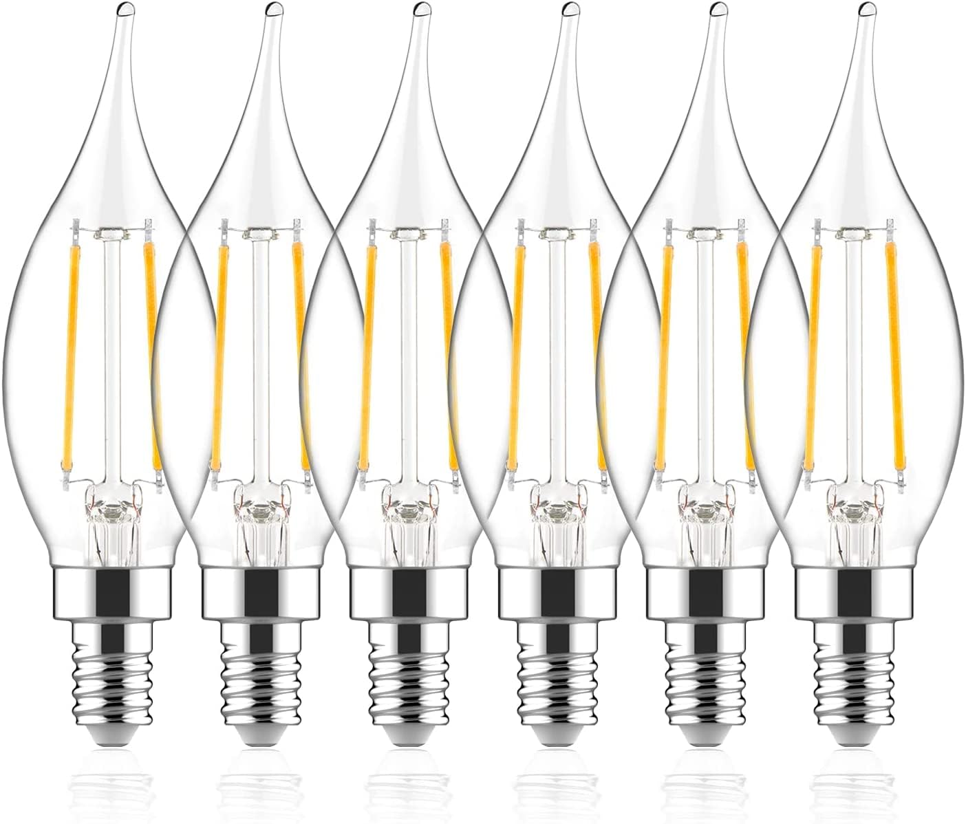 Sengled E12 LED Candelabra Bulb 60W Equivalent Dimmable LED Chandelier Light Bulbs 5W 2700K Soft White 450LM B10 Flame Tip Vintage LED Filament Candle Bulb with Decorative E12 Candelabra Base, 6 Pack