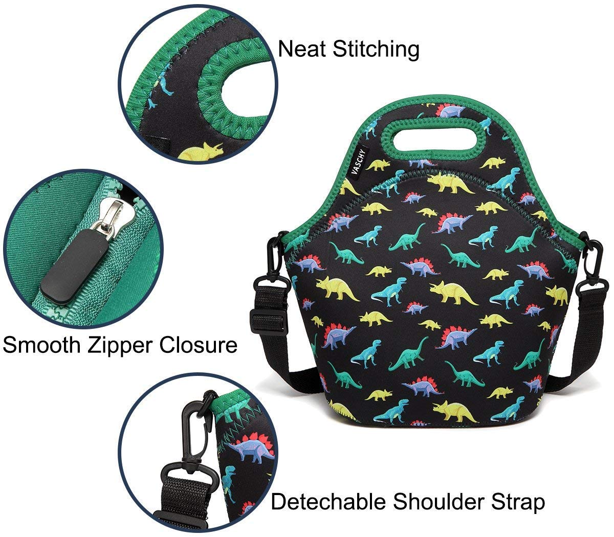 VASCHY Dinosaurs Preschool Backpack and Neoprene Lunch Bags for Kids Bundle