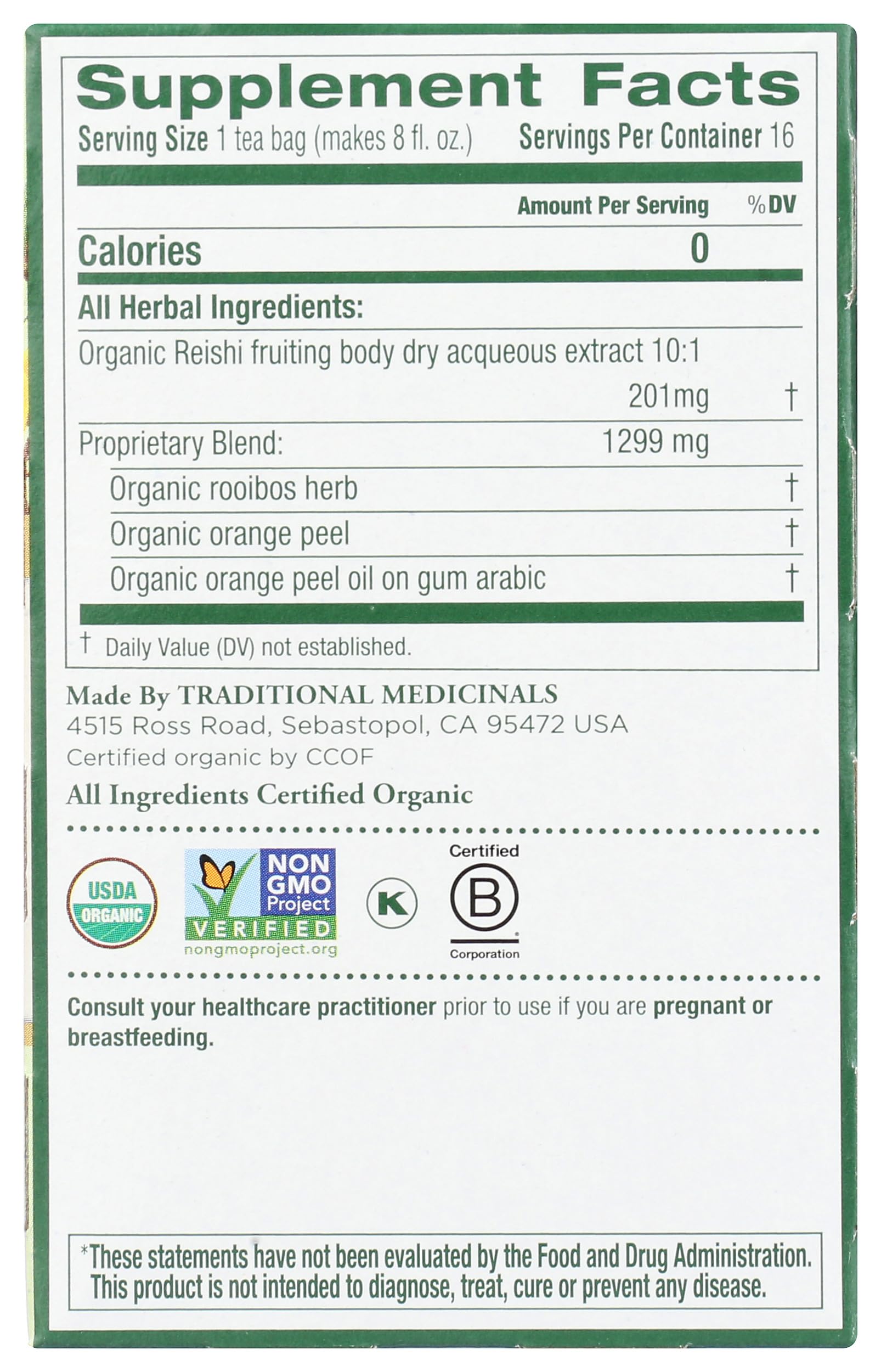 Traditional Medicinals, Organic Reishi Mushroom Tea, 16 Count