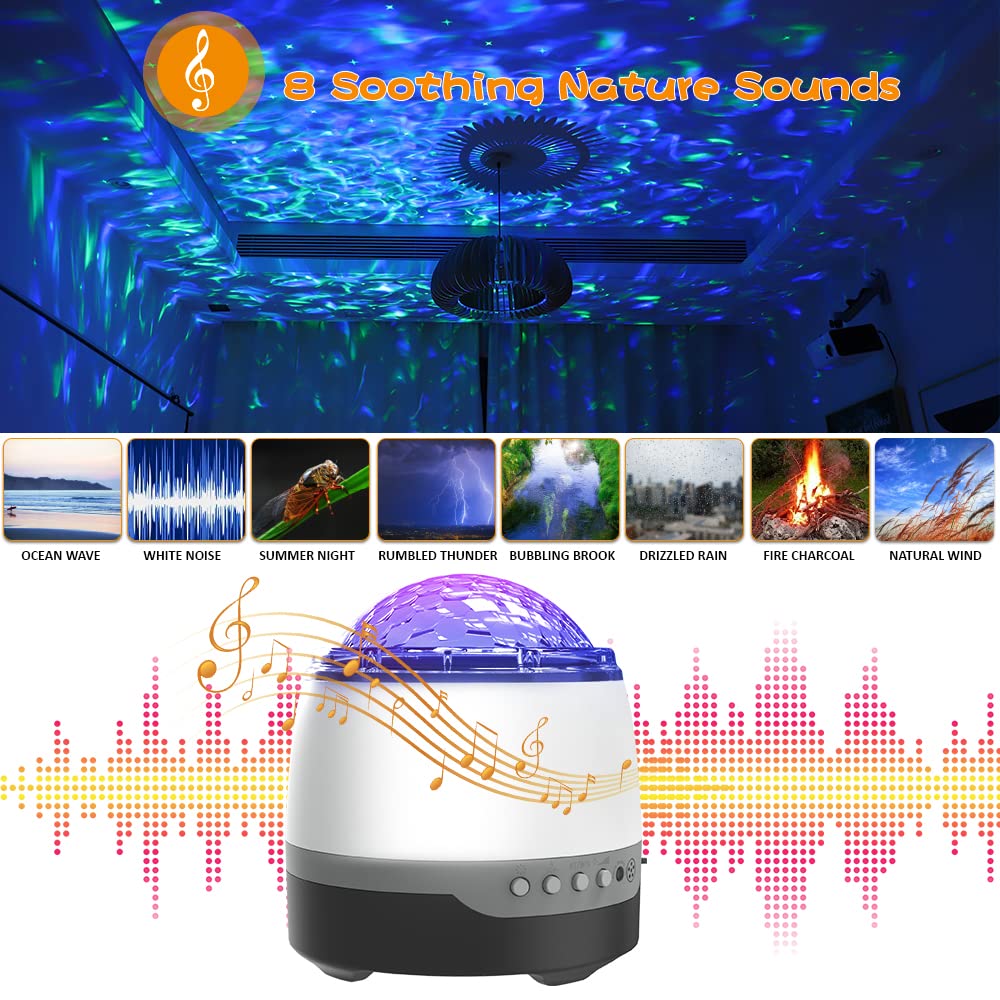 Star Projector,Galaxy Projector Night Light for Kids,Sleeping Soothing White Noise Sound Machine with Remote,Music Speaker,8 Soother Sounds,Timer,Ocean Wave Projector Light for Baby Adults Room