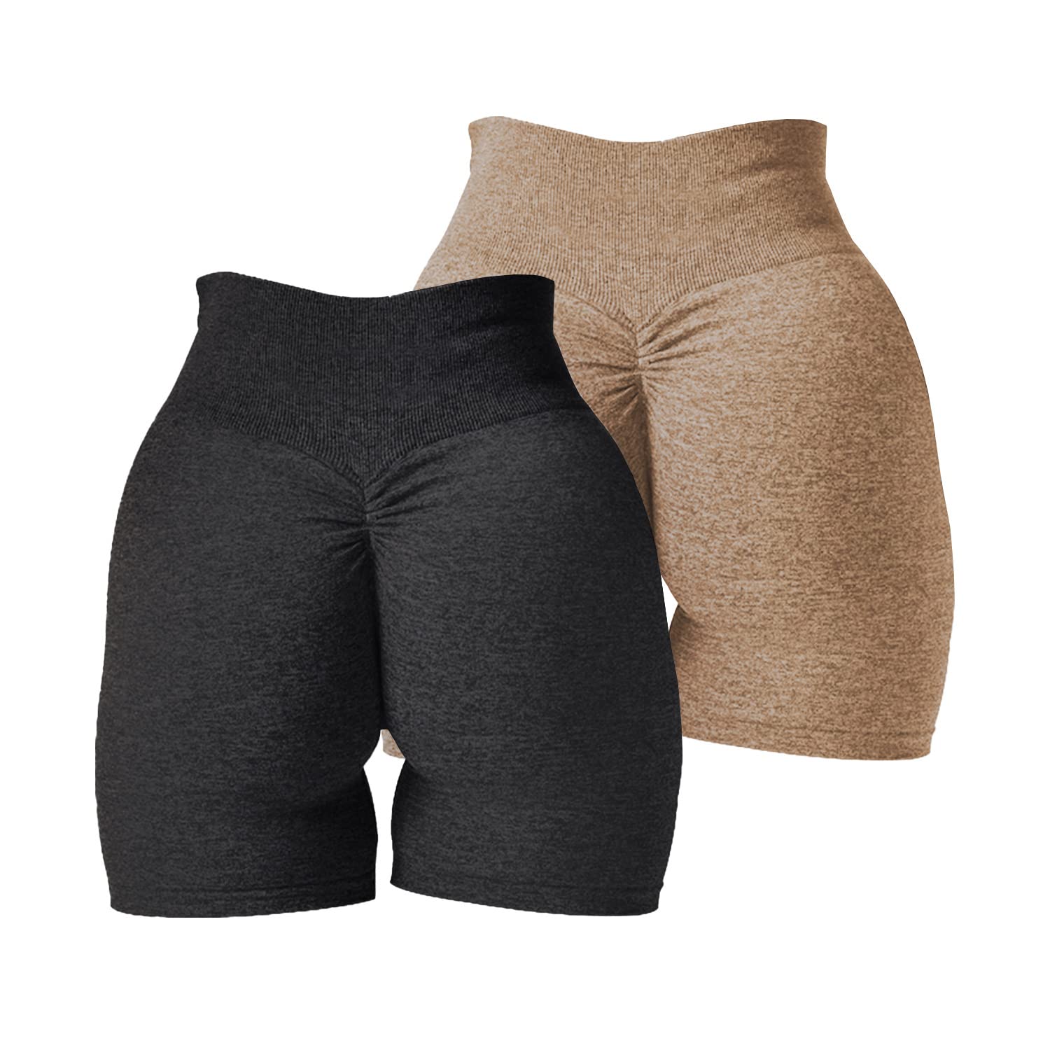 VOFANK 2 Piece Womens Workout Shorts Scrunch Butt Lifting High Waisted Seamless Gym Yoga Running Biker Booty Shorts (Black+Black, S)