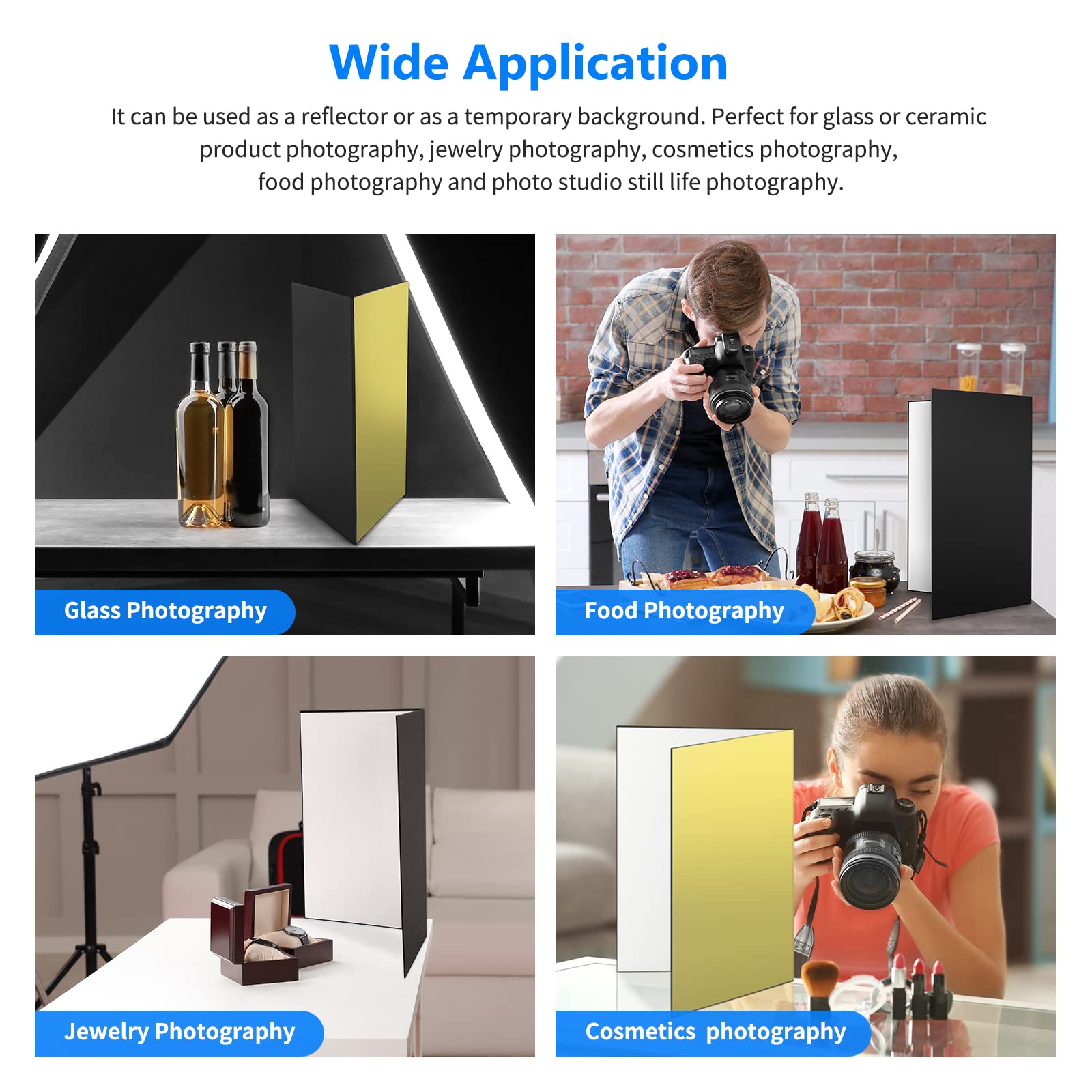 NEEWER Photography Light Reflector Cardboard, 2 Packs 4-in-1 A3 (17x12in/42x30cm) Size Studio Tabletop Folding Light Diffuser Board for Still Life, Product, Food Photography, Silver/Gold/White/Black