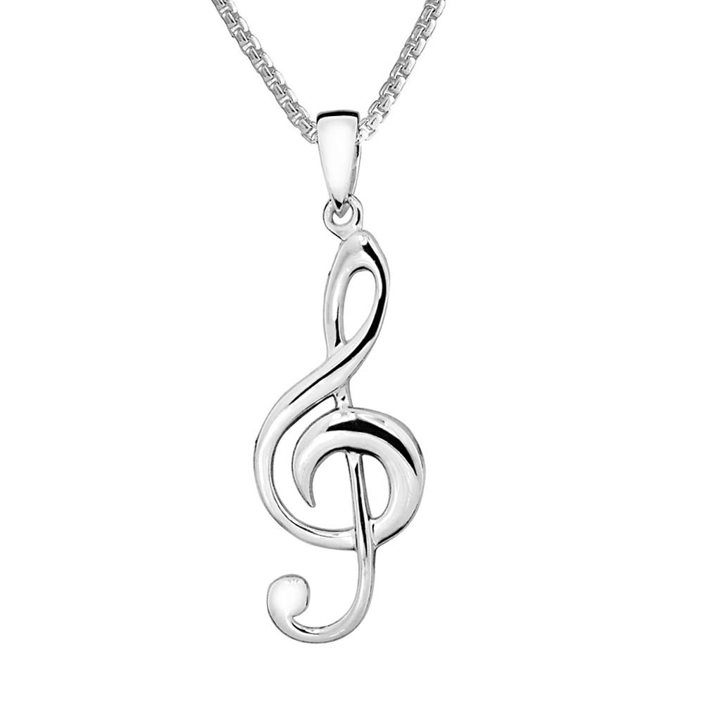 Paul Wright 925 Sterling Silver Treble Clef Pendant Necklace, Perfectly Sculptured, 16” with 2” Extender