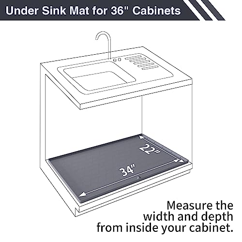 RUGICI Under Sink for Kitchen Bathroom Cabinets Protection Mats, 34" x 22" Waterproof Silicone Flexible Under Sink Drip Tray Liner with Drain Hole for Below Sinks Durable, Grey