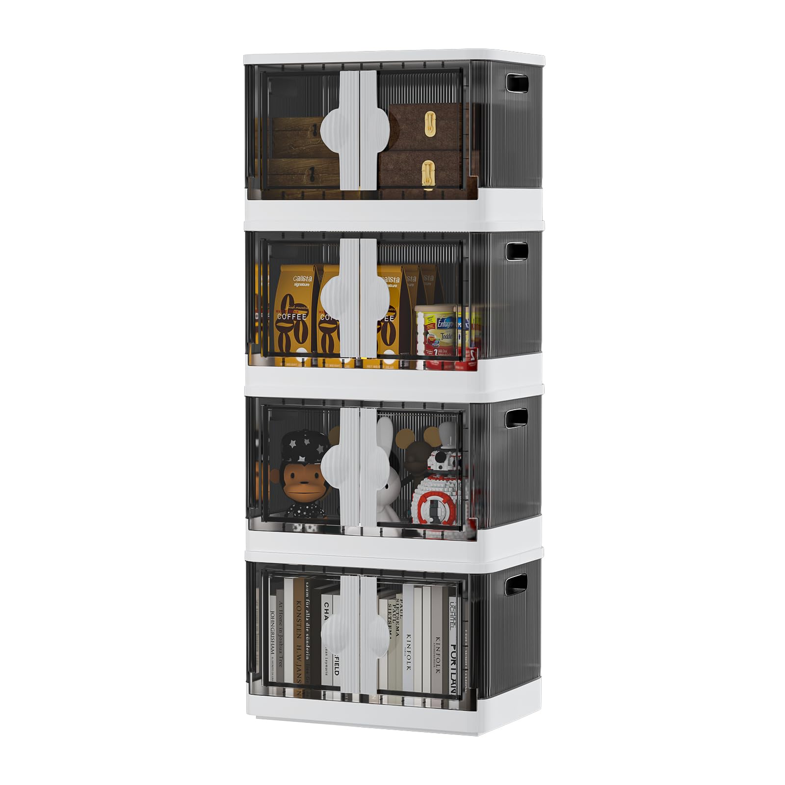 SAglorb 32.8 Quarts Closet Organizers and Storage,Plastic Storage Bins with Lids and DoorsïŒFoldable Collapsible Storage BinsïŒStackable Closet Organizer Trunk Car Organizer,4 Pack