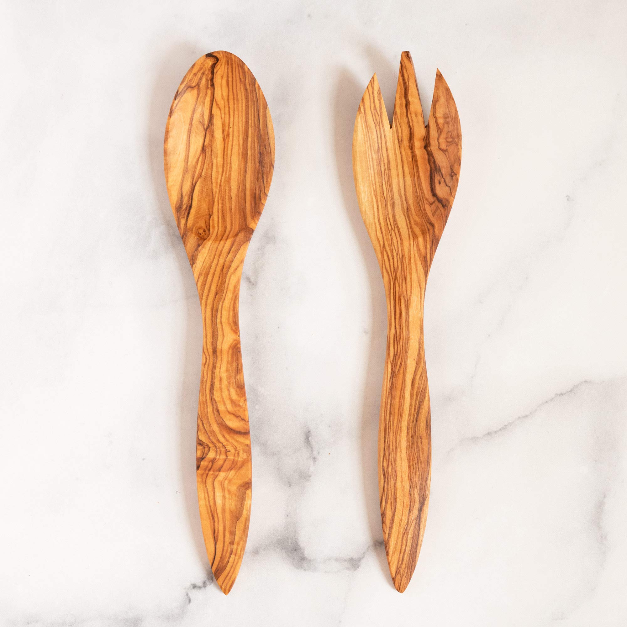 Tramanto Olive Wooden Salad Servers Set, 12 inch Tuscan Design