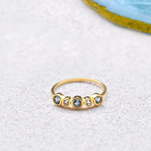 YoTreasure 18kt Gold Over Silver Dainty London Blue Topaz Ring Eternity Band Jewelry