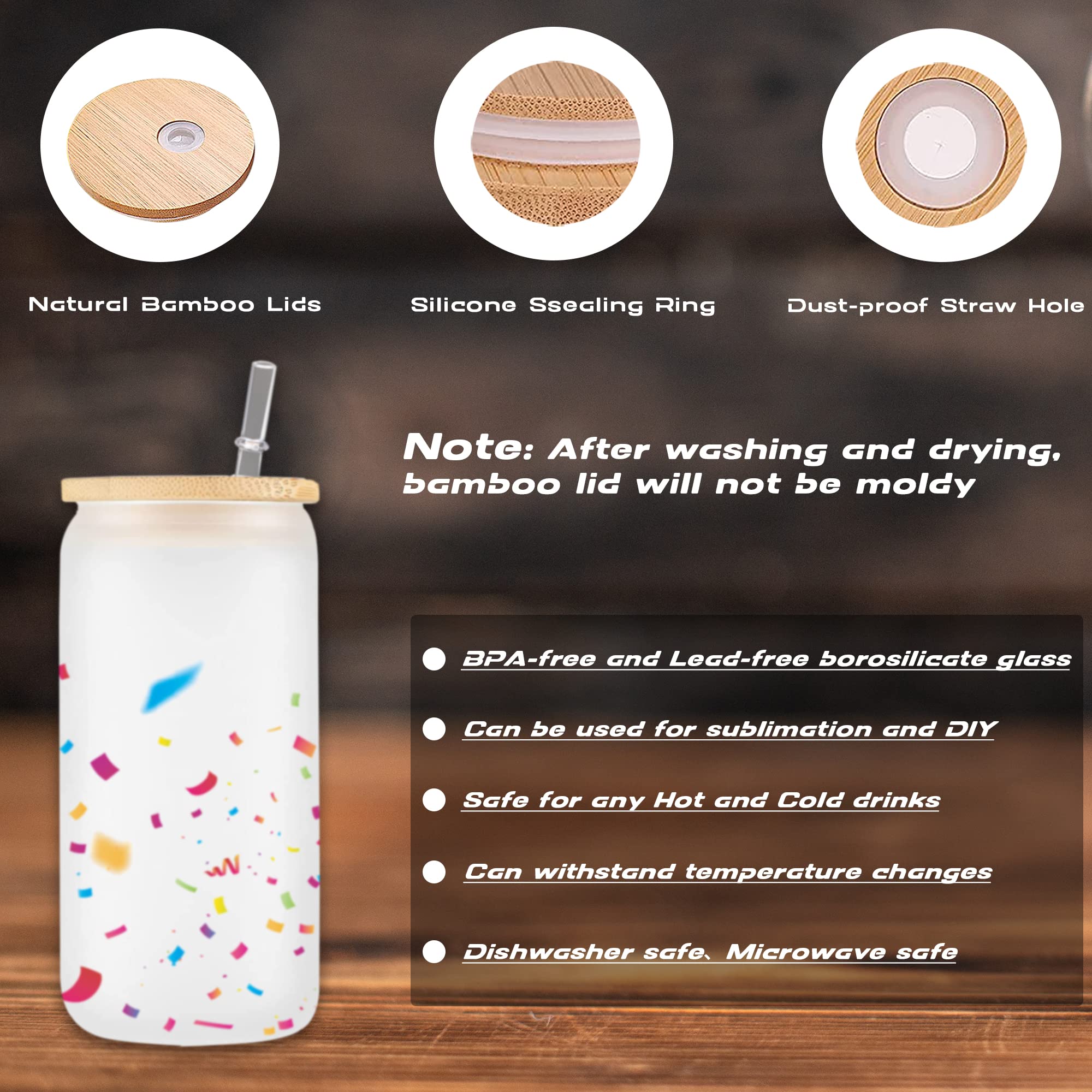 VACVOU 25 Pack 16oz Frosted Sublimation Beer Can Glass with Bamboo Lids and Straw,Glass Cups, Beer Glasses, Iced Coffee Glasses Reusable Drinking Glasses,DIY Gift(Frosted)