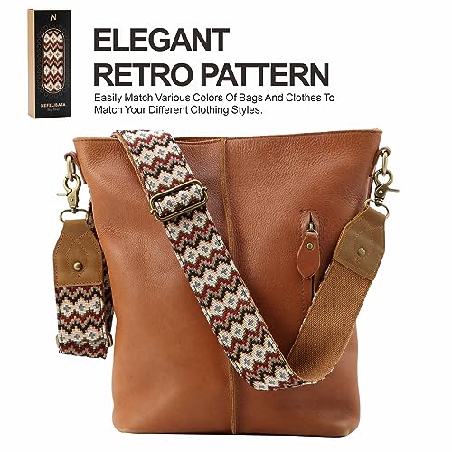 Nefelibata Purse Strap-2"Crazy Horse Leather Wide Shoulder Strap Adjustable Replacement,Retro Jacquard Embroidery Multi-pattern Crossbody Bag Straps for Handbag,Crossbody Bags,、(Ethnic style red)