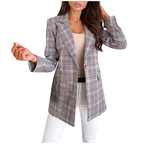 Women Plaid Blazer Petite,Women's Blazer Plaid Blazers for Women Business Work Office Casual Long Sleeve Lapel Button Pocket Jacket Suit Multicolor,M