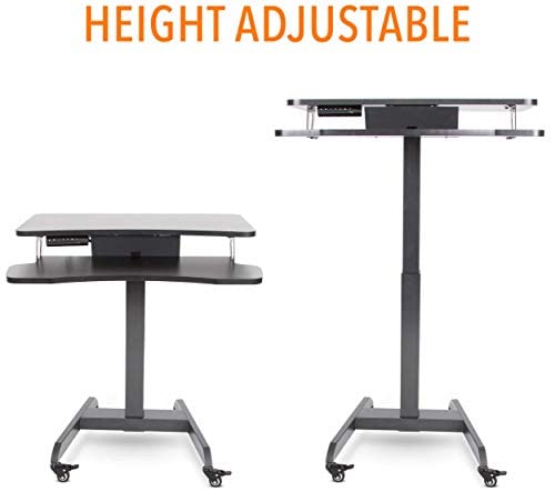 Stand Steady Cruizer Premier Rolling Electric Podium Desk - Height Adjustable, Mobile Standing Desk with Wheels, Keyboard Tray, Programmable Control, Compact Design for Office, School, Home (Black)