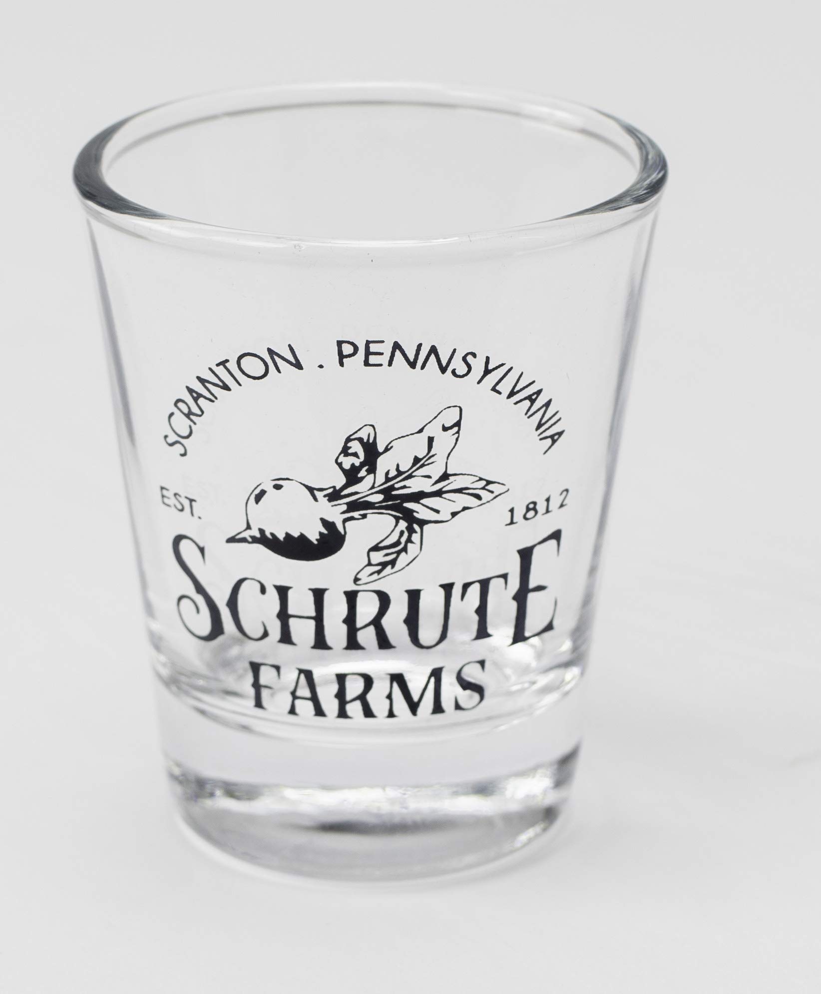 The Office 4 Piece Shot Glass Set (Dunder Mifflin, Prison Mike, Schrute Farms, and Bears, Beets, Battlestar Galactica))