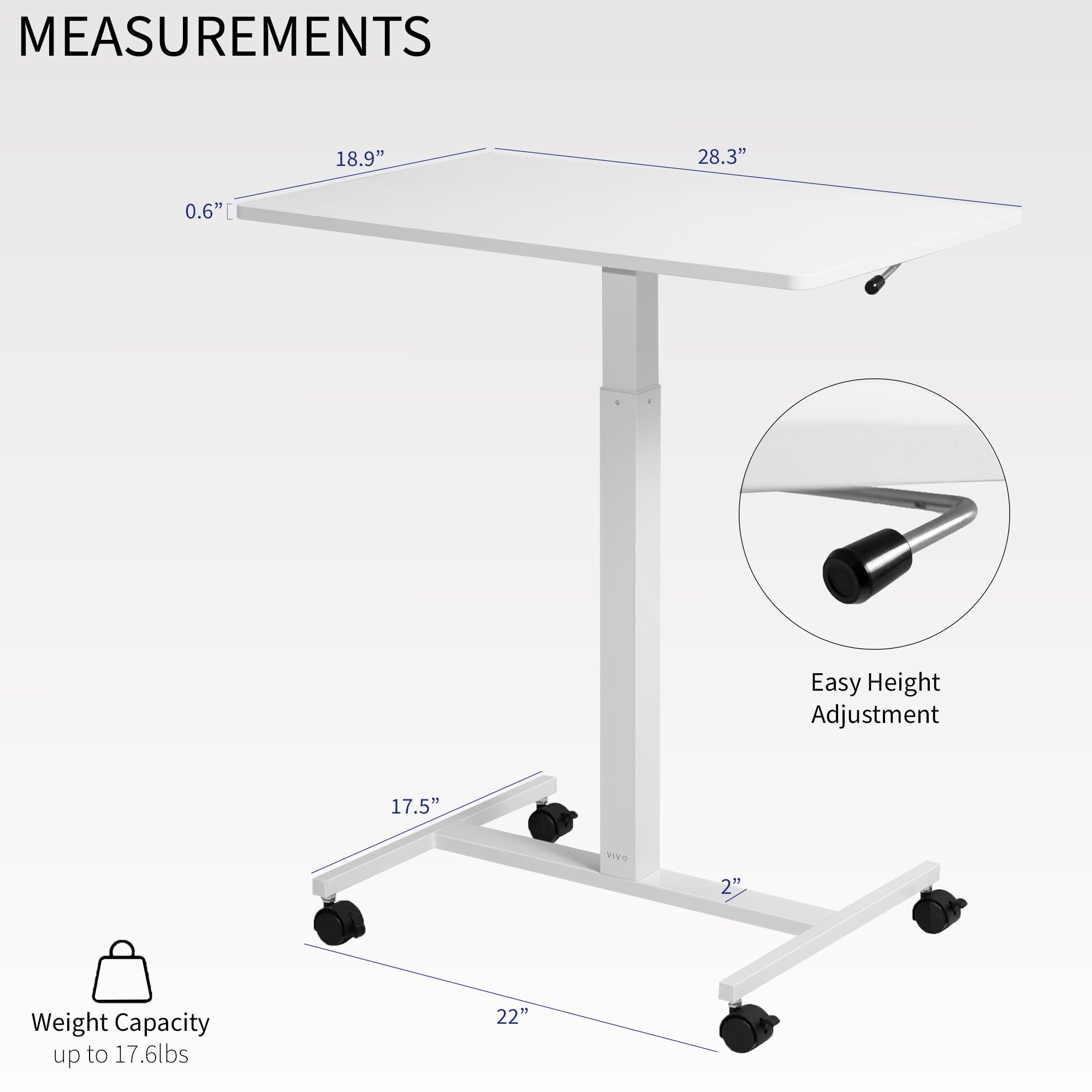 VIVO Mobile Compact 28 inch Pneumatic Lift Sit to Stand Laptop Desk, Rolling Presentation Cart, Height Adjustable Ergonomic Workstation with Locking Wheels, White, CART-V00LW