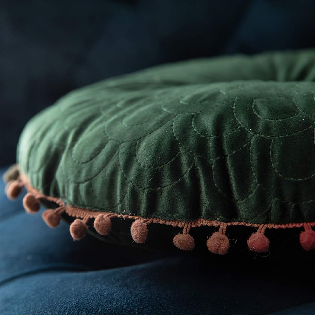 vctops Velvet Soft Round Chair Pads Cute Gradient Pom Pom Indoor Dining Chairs Cushion (Dark Green, Diameter 16")