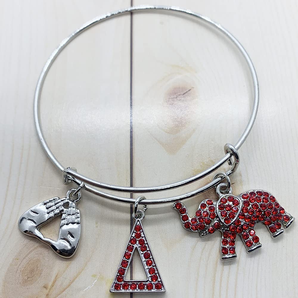 Youngsome Red rhinestone metal DELTA Elephant Metal Pendant sorority adjustable wire bangle bracelet (A)