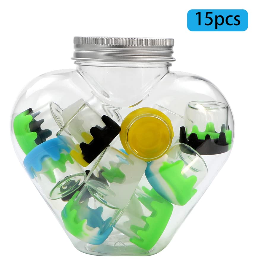 YOHOSA Glass Wax Container Concentrate Jar with Silicone Lids silicone containers for wax 6ml 15pcs （Color mixing）