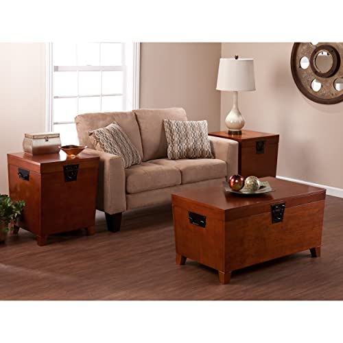 Oak Wood Trunk Cocktail and End Tables (Set of 3) Brown Traditional Veneer Glossy Storage
