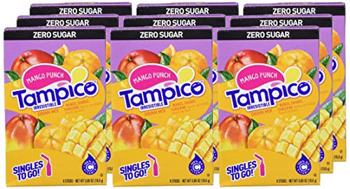 Tampico Singles To Go Drink Mix Packets, Mango Punch, Zero Sugar, Low Calorie, 100% DV of Vitamin C per Serving, Convenient, On-The-Go Water Enhancers, 6 sticks, Pack of 1