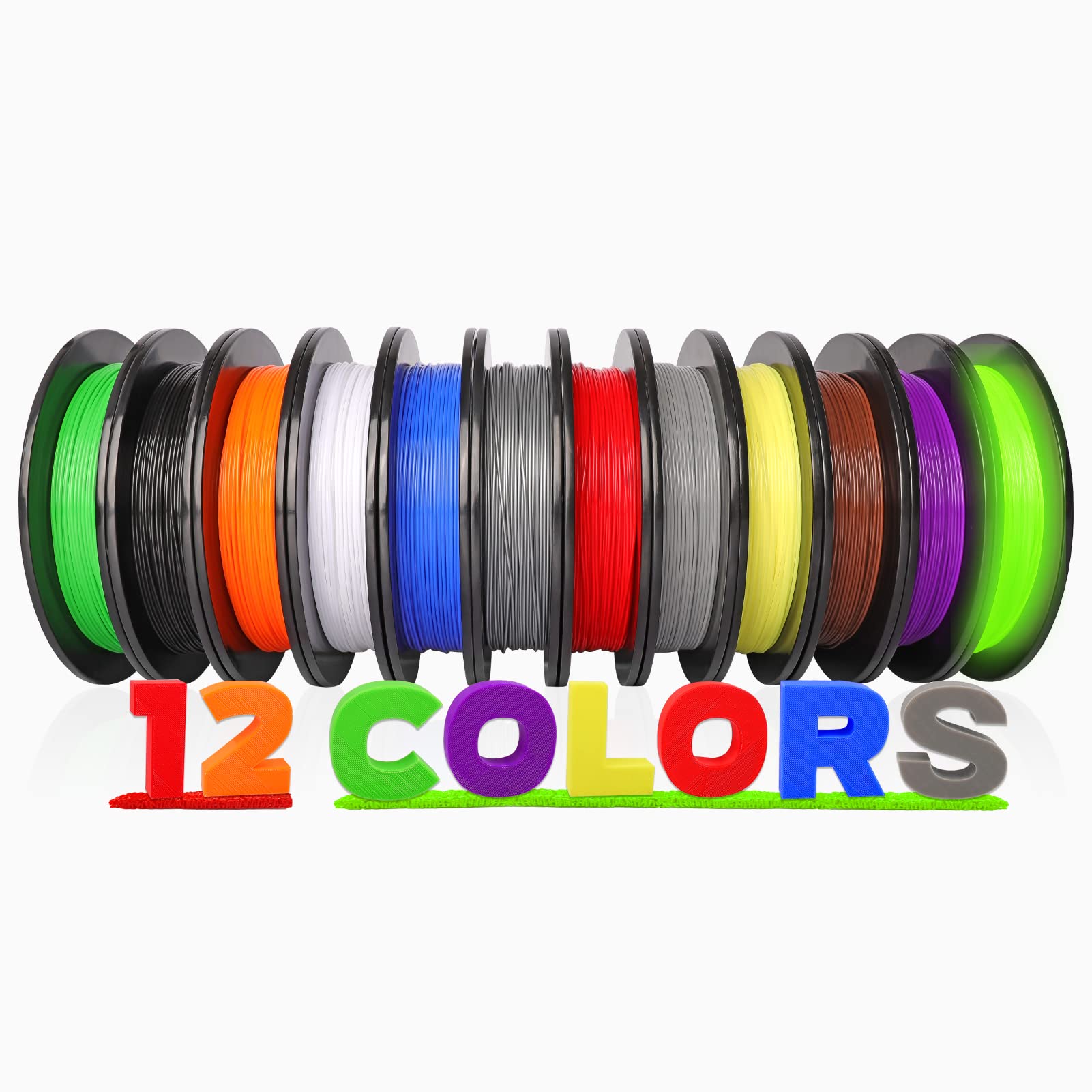 PLA Pro 3D Printer Filament Packs 1.75mm, dikale 12 Packs Assorted Colors, Neatly Wound 500g(1.1lbs) per Spool Refills PLA+, in Total 6KG Bundles, Fit for FDM Ender 3 3D Printer etc