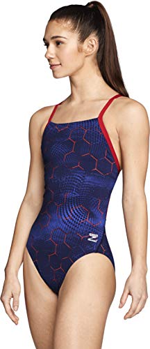Speedo Women's Standard Swimsuit One Piece Endurance+ Flyback Printed Adult Team Colors, Emerging Red/White/Blue, 26