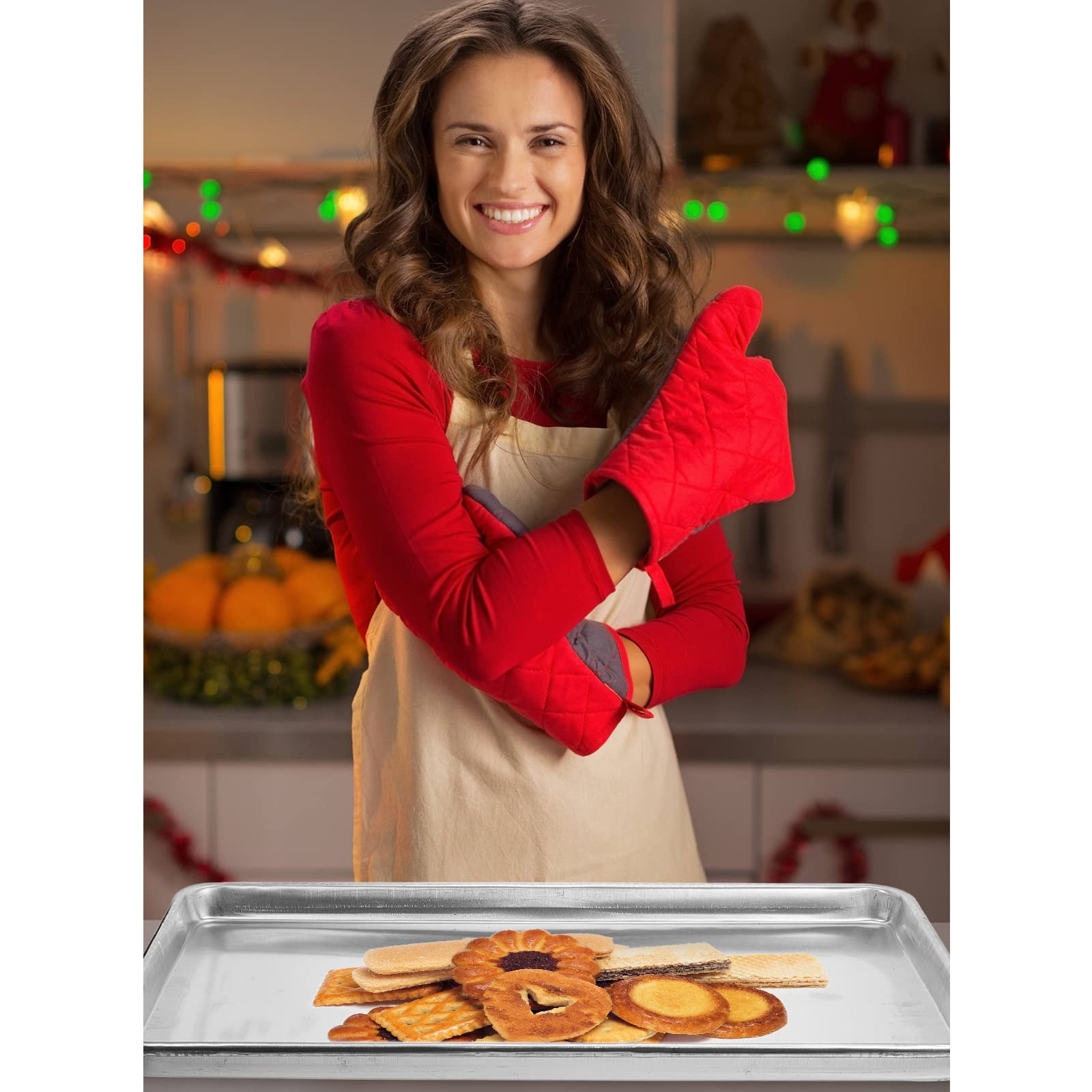 Tessco 12 Pcs 24" x 16" Commercial Grade Aluminum Cookie Sheet Baking Tray Pan for Baking Non Toxic Sheet Tray Oven Tray Sheet Pan for Bakeware Roasting Cooking Oven Safe, Easy to Clean