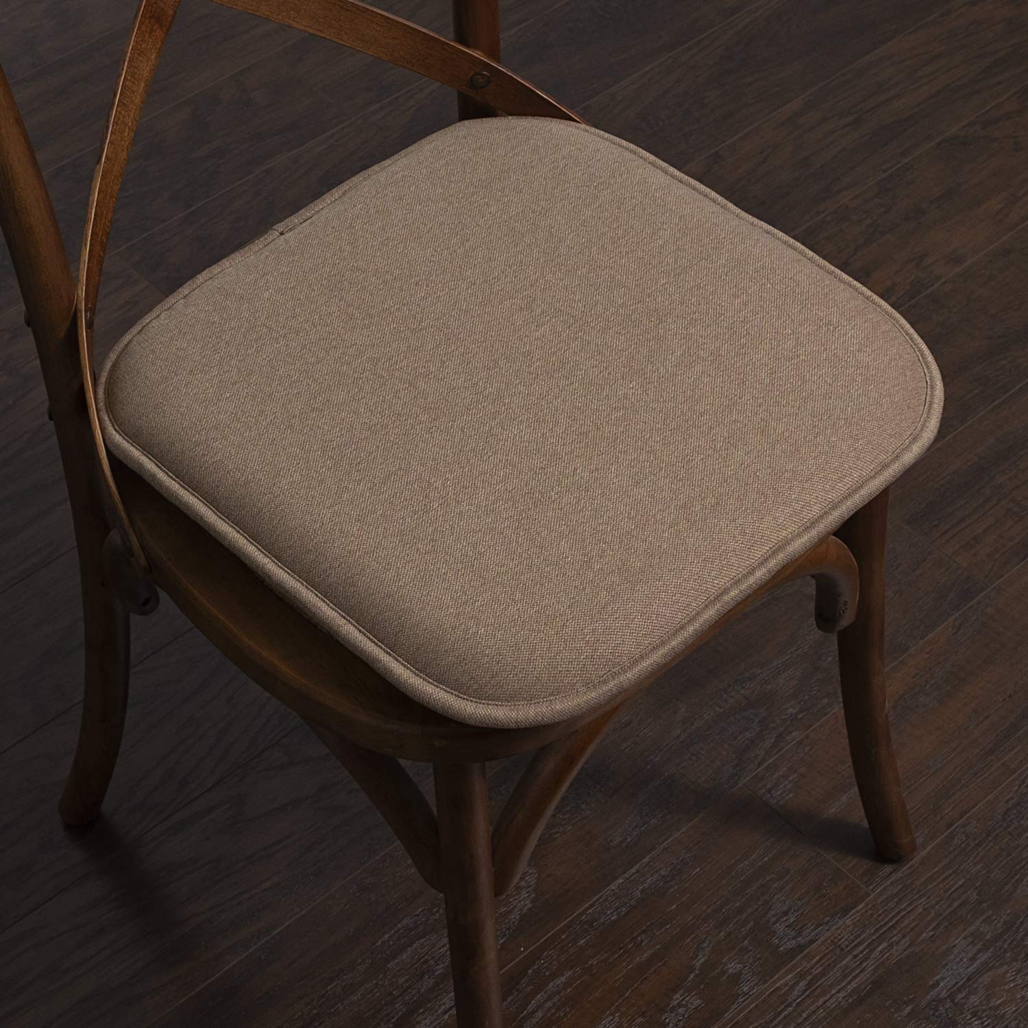 Sweet Home Collection Chair Cushion Memory Foam Pads Honeycomb Pattern Slip Non Skid Rubber Back Rounded Square 16" x 16" Seat Cover, 4 Pack, Charlotte Taupe