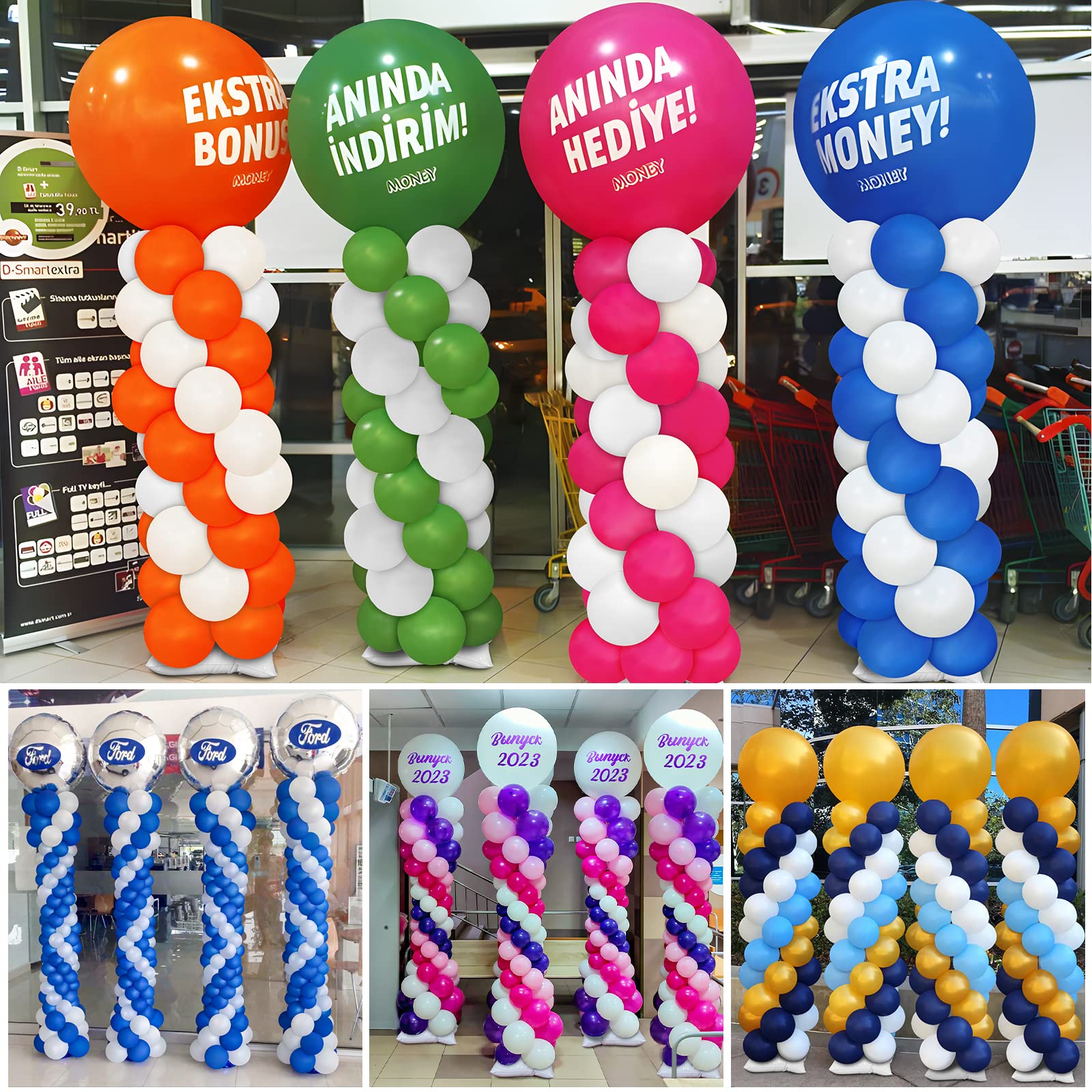 Toosci 2 Sets Adjustable Balloon Column Stand Kit, Metal 9 Feet Balloon Stands for Floor, Balloon Tower Decorations for Baby Shower Graduation Birthday Wedding Party