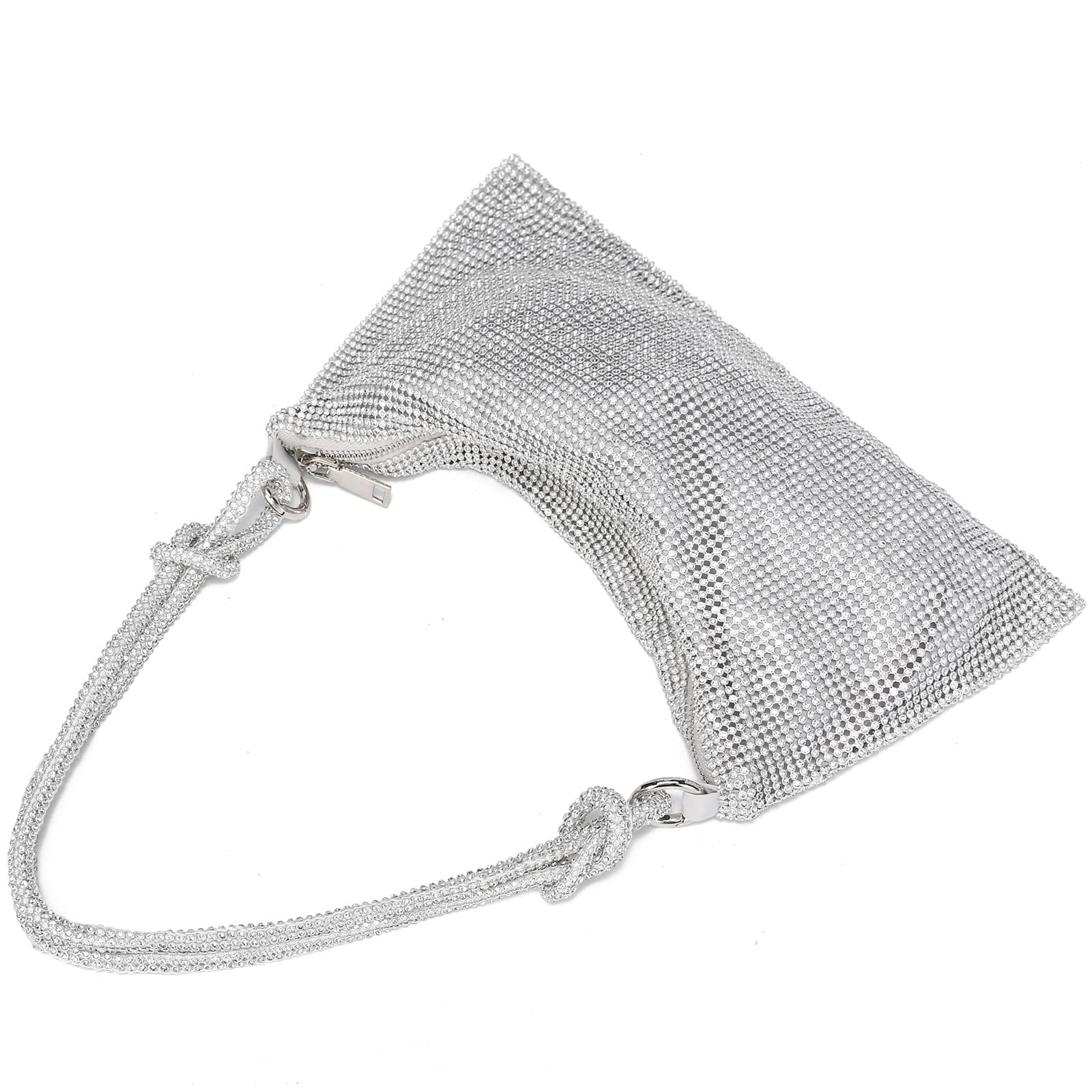 YIKOEE Sparkly Rhinestone Purse for Women Evening Hobo Shoulder Bag (Sliver)