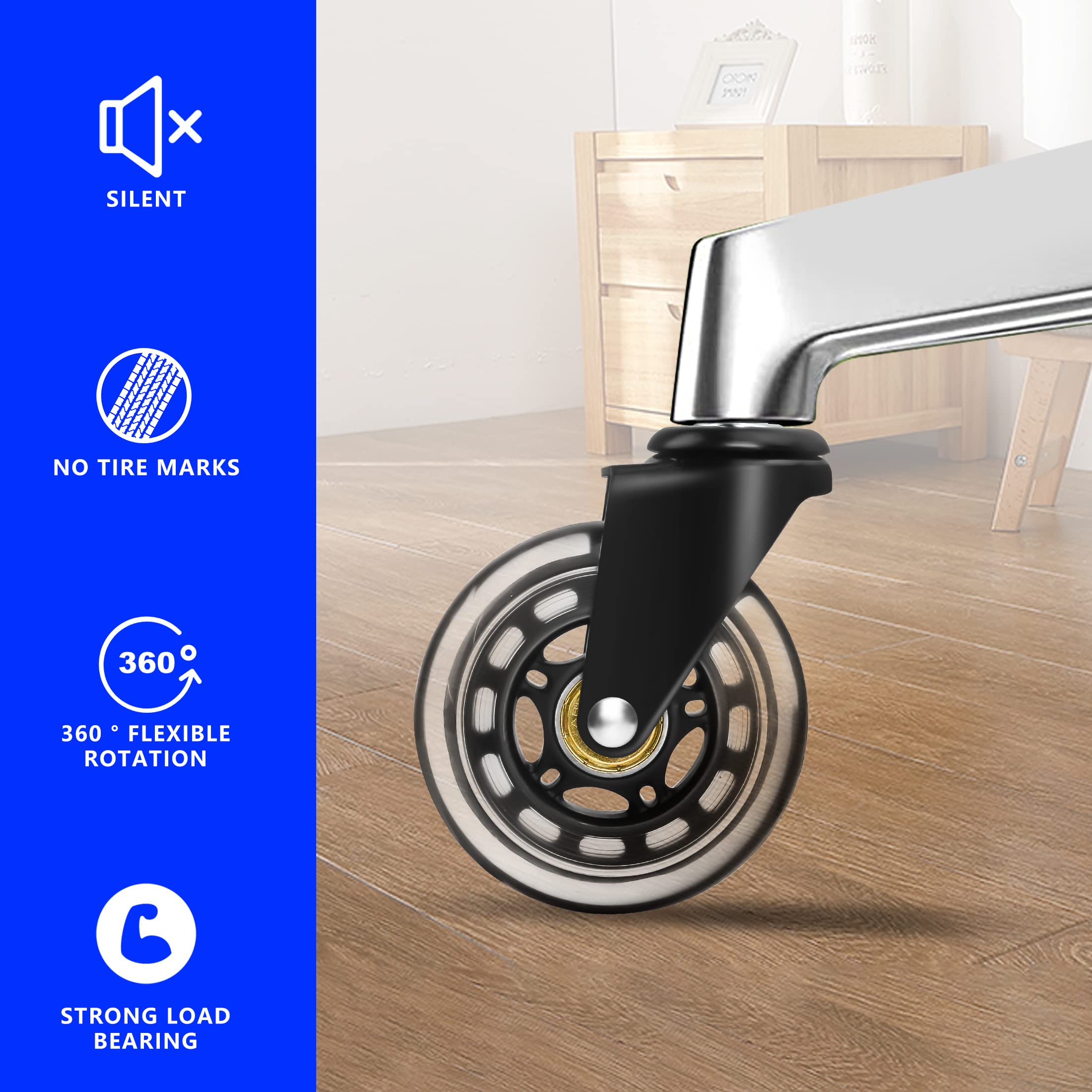 Office Chair Wheels, Techoln Set of 5 Heavy Duty Computer Chair Caster Wheels for Office Chairs Replacement