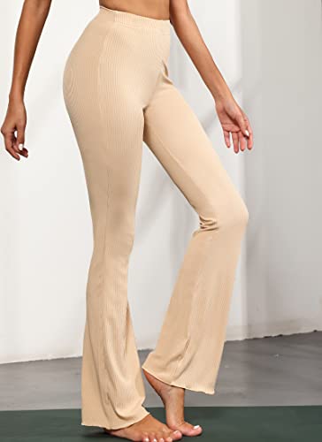 Women's Casual Bootcut Yoga Pants Wide Leg Long Flare Workout Pants Khaki XL