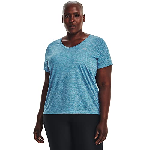 Under Armour Womens Tech Short-Sleeve V-Neck - Twist, (422) Capri/Fuse Teal/Metallic Silver, 3X