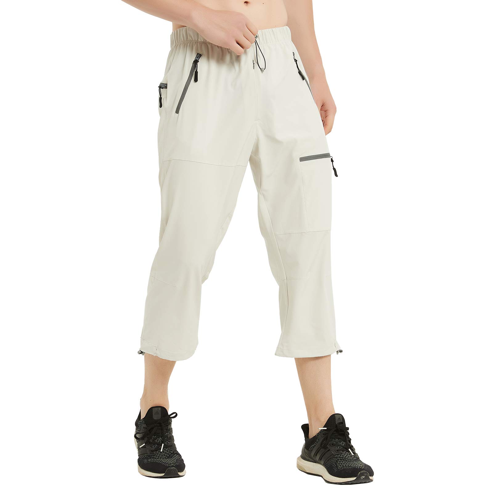 PRIESSEI Men's Pants Outdoor Elastic-Waist Lightweight Cargo Pants Quick Dry White 2XL